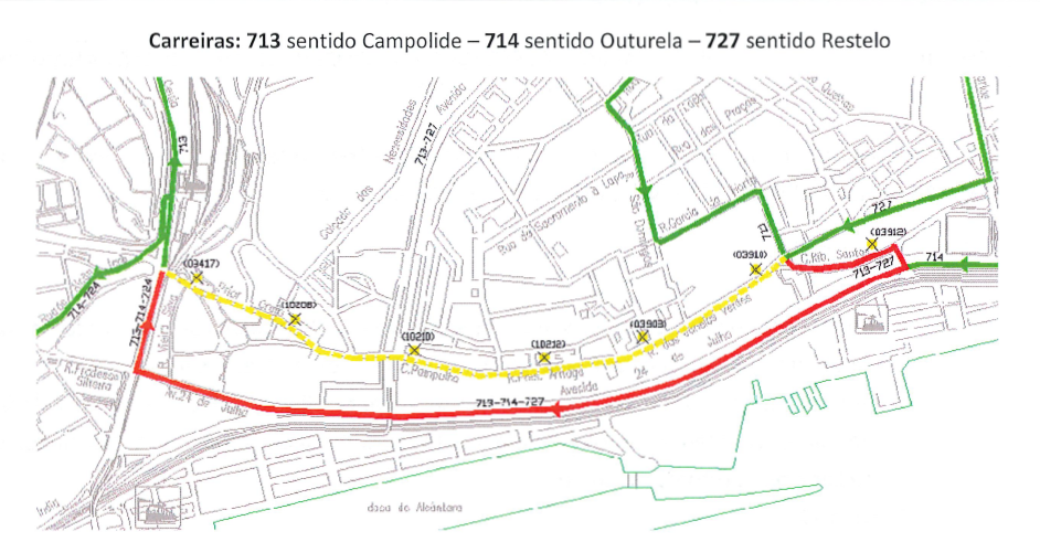 713, 714 e 727 | Alteração provisória de Percurso e Paragens