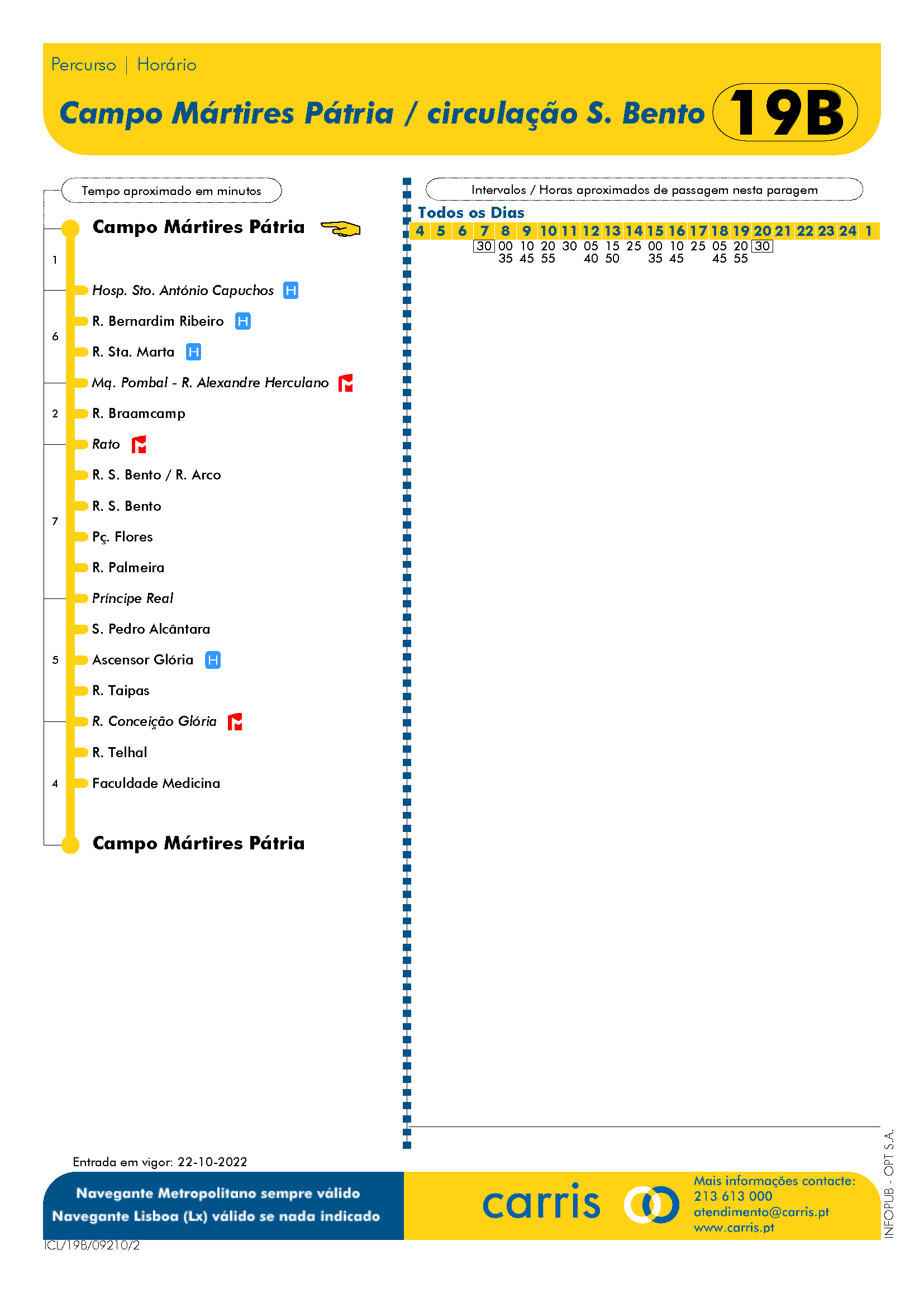 19B | Alteração de horário a partir 22 outubro