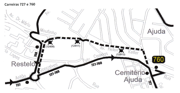 727, 760, 76B, 203 | Alteração Provis de Percurso e Paragens